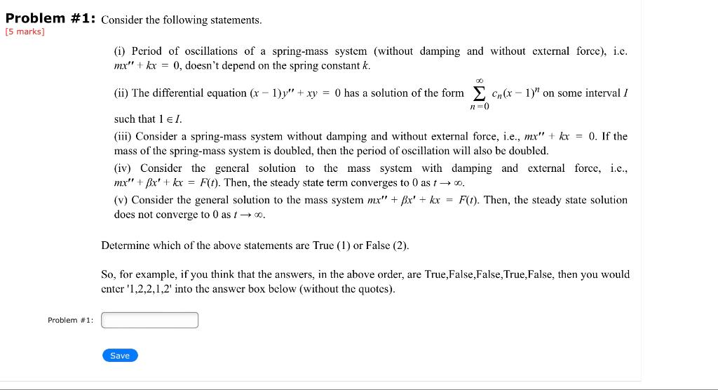 Solved Problem #1: Consider the following statements. (5 | Chegg.com