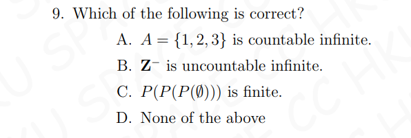 Solved 9. Which of the following is correct? A. A = {1,2,3} | Chegg.com