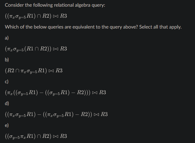Solved Consider the following relational algebra | Chegg.com