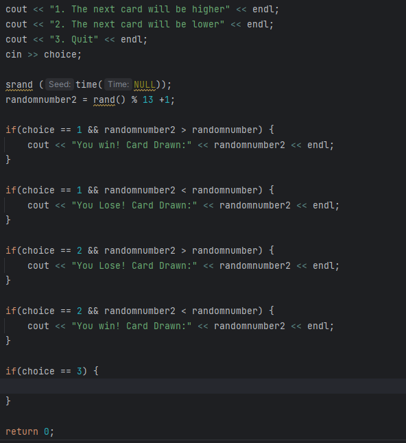 C++ High Low Card Game This is what I have attempted, | Chegg.com