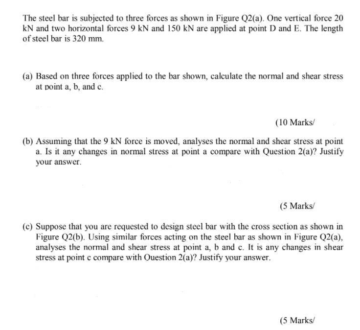 Solved The steel bar is subjected to three forces as shown | Chegg.com