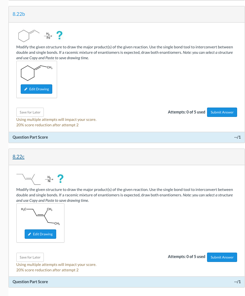 Solved 8.22b H2 Pd ? Modify the given structure to draw the | Chegg.com