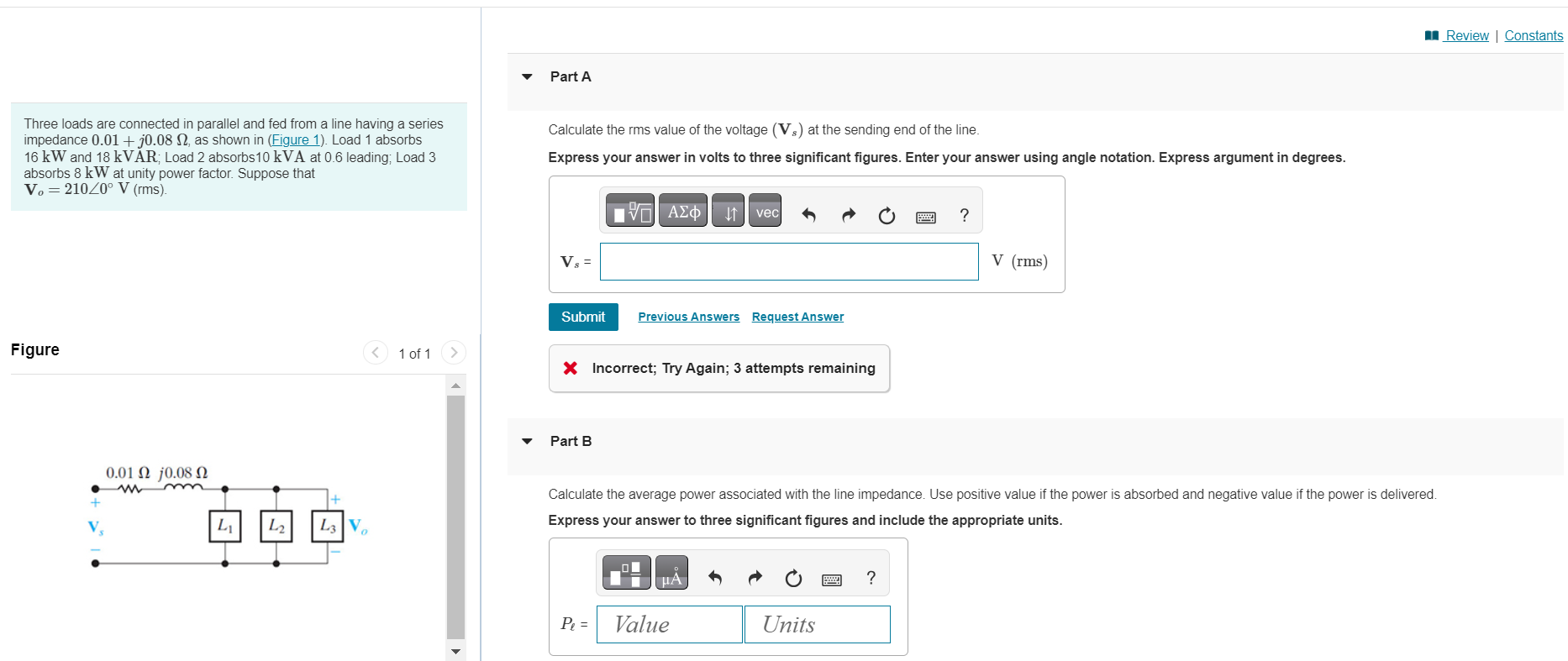Solved Three loads are connected in parallel and fed from a | Chegg.com