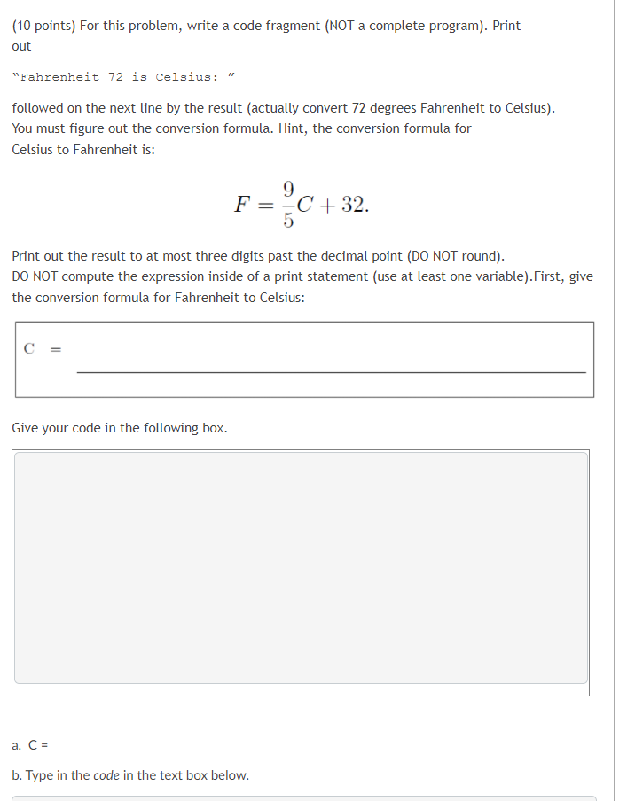 Solved (10 points) For this problem, write a code fragment | Chegg.com