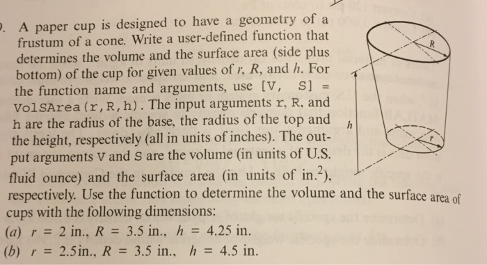 Solved A paper cup is designed to have a geometry of a | Chegg.com