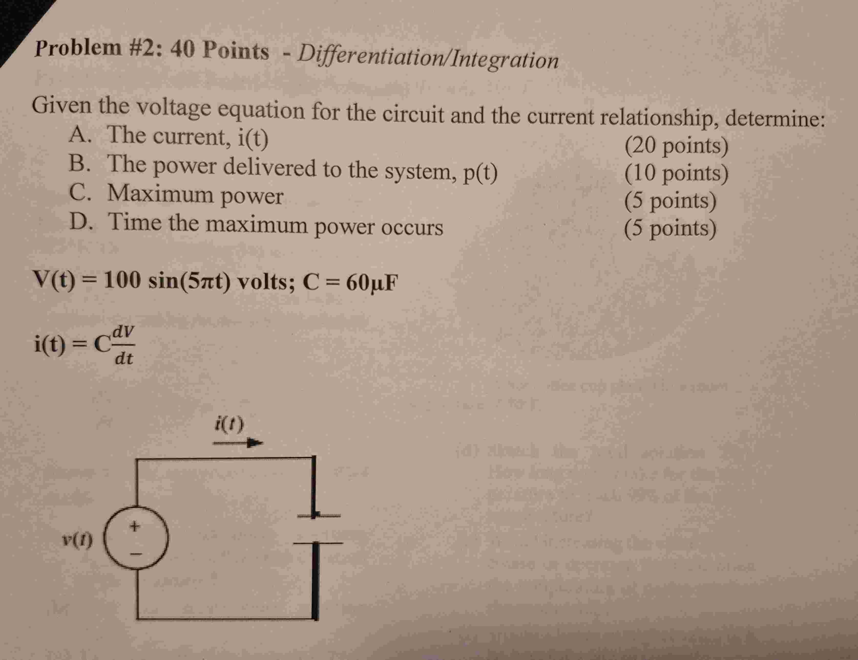 Solved Given the voltage equation for the circuit and the | Chegg.com