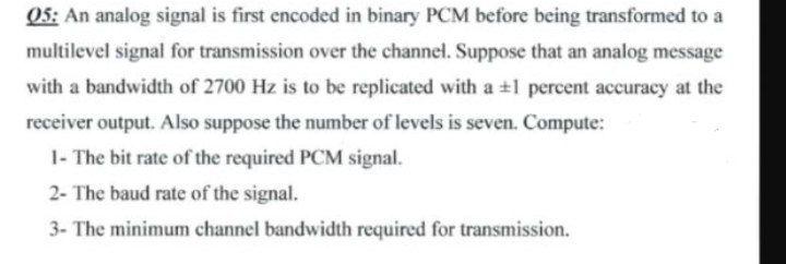 Solved 05: An analog signal is first encoded in binary PCM | Chegg.com