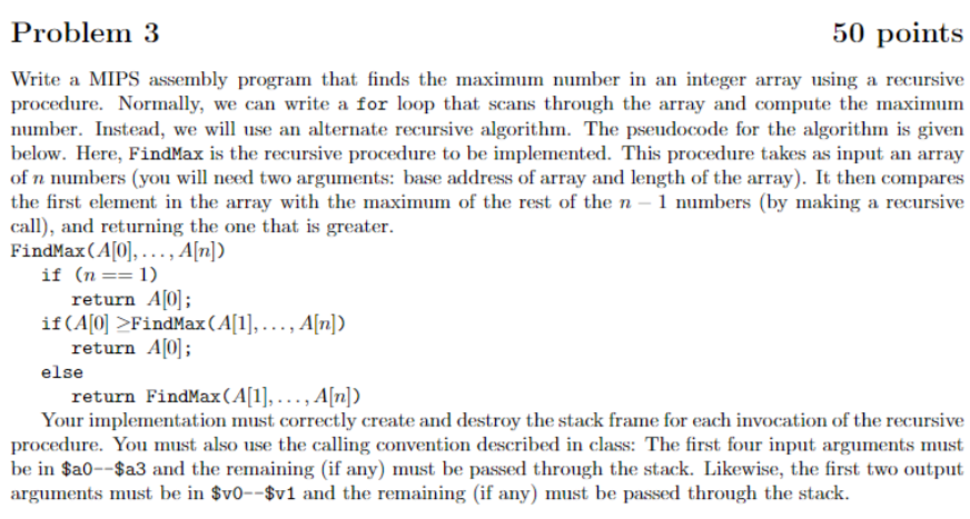 50 points Write a MIPS assembly program that finds | Chegg.com