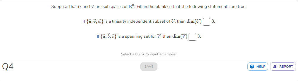 Solved Suppose that U and V are subspaces of Rn. Fill in the | Chegg.com