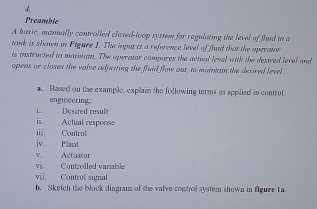 Solved Preamble A Basic Mamually Controlled Closed Loop 
