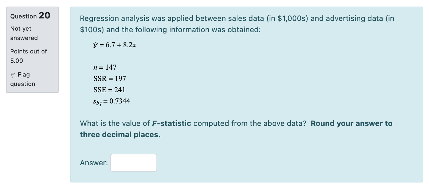 Solved Question 20 Regression analysis was applied between | Chegg.com