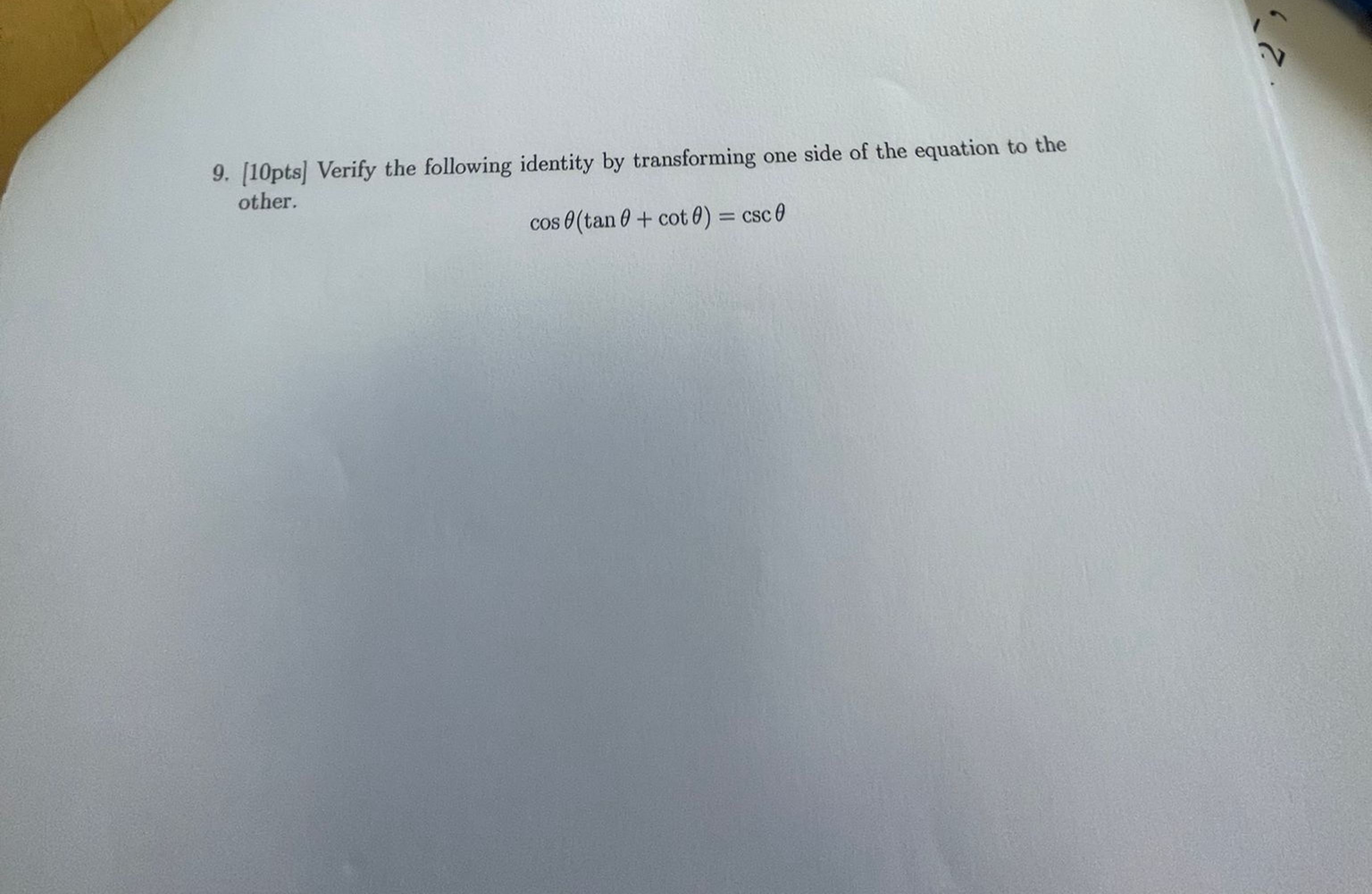 Solved [10pts] ﻿Verify the following identity by | Chegg.com