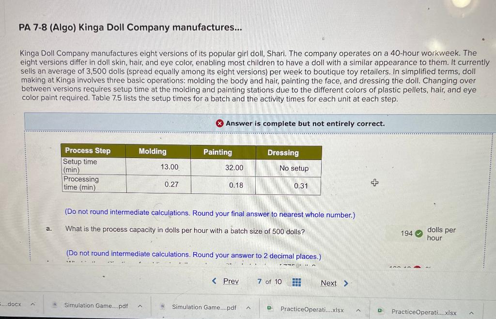 Solved PA 7-8 (Algo) Kinga Doll Company manufactures... | Chegg.com