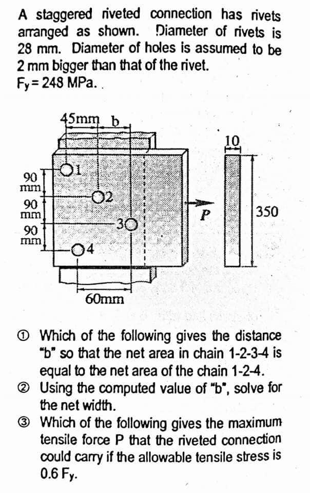 Solved A staggered riveted connection has rivets arranged as | Chegg.com