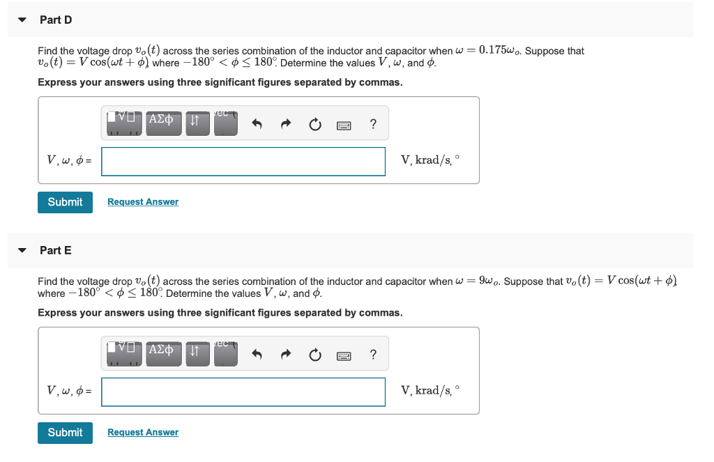 Solved Problem 14.40 5 of 5 Part A The input to the RLC | Chegg.com