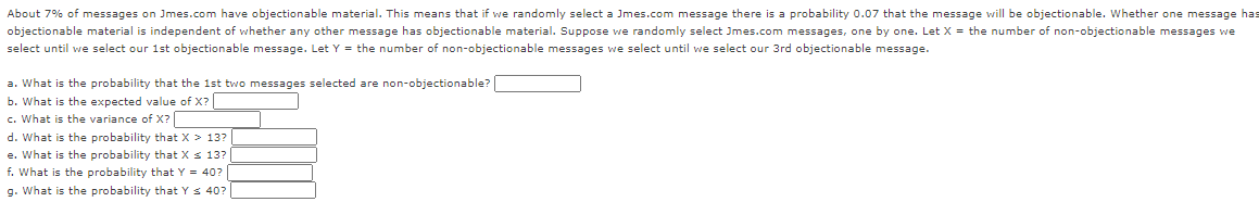Solved About 7% of messages on Jmes.com have objectionable | Chegg.com