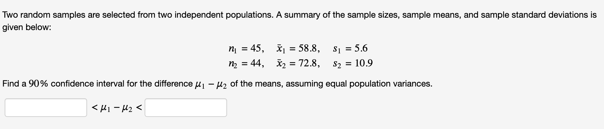 Solved Two random samples are selected from two independent | Chegg.com