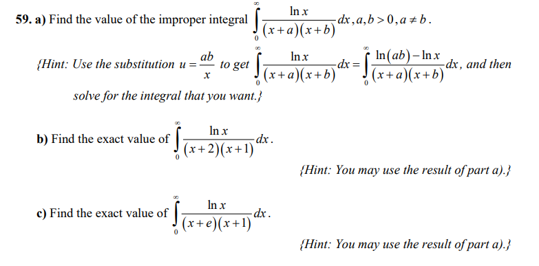Solved 59. a) Find the value of the improper integral | Chegg.com