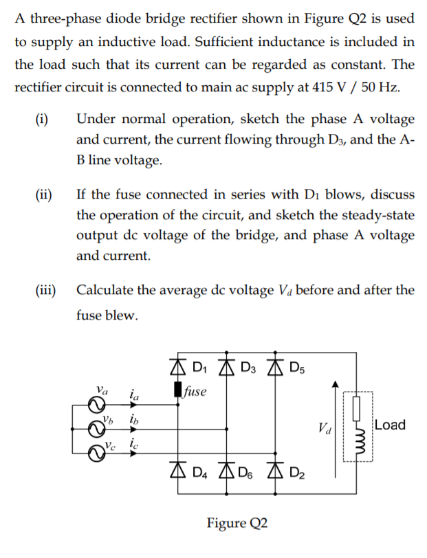 Solved A three-phase diode bridge rectifier shown in Figure | Chegg.com