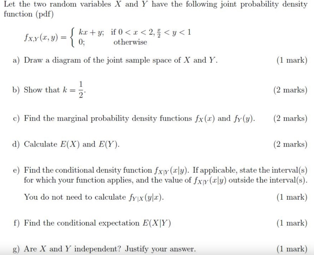 Solved Let the two random variables X and Y have the | Chegg.com