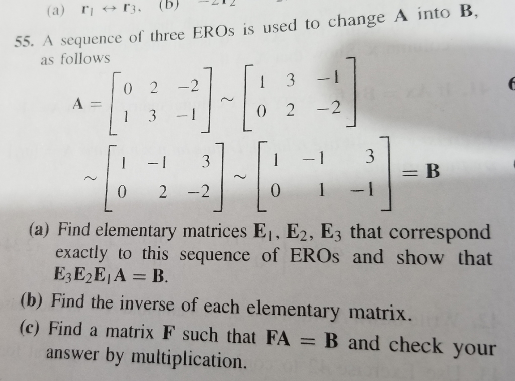 Solved (a) rl ++r3 , (b) -212 sequence of three EROs is used | Chegg.com