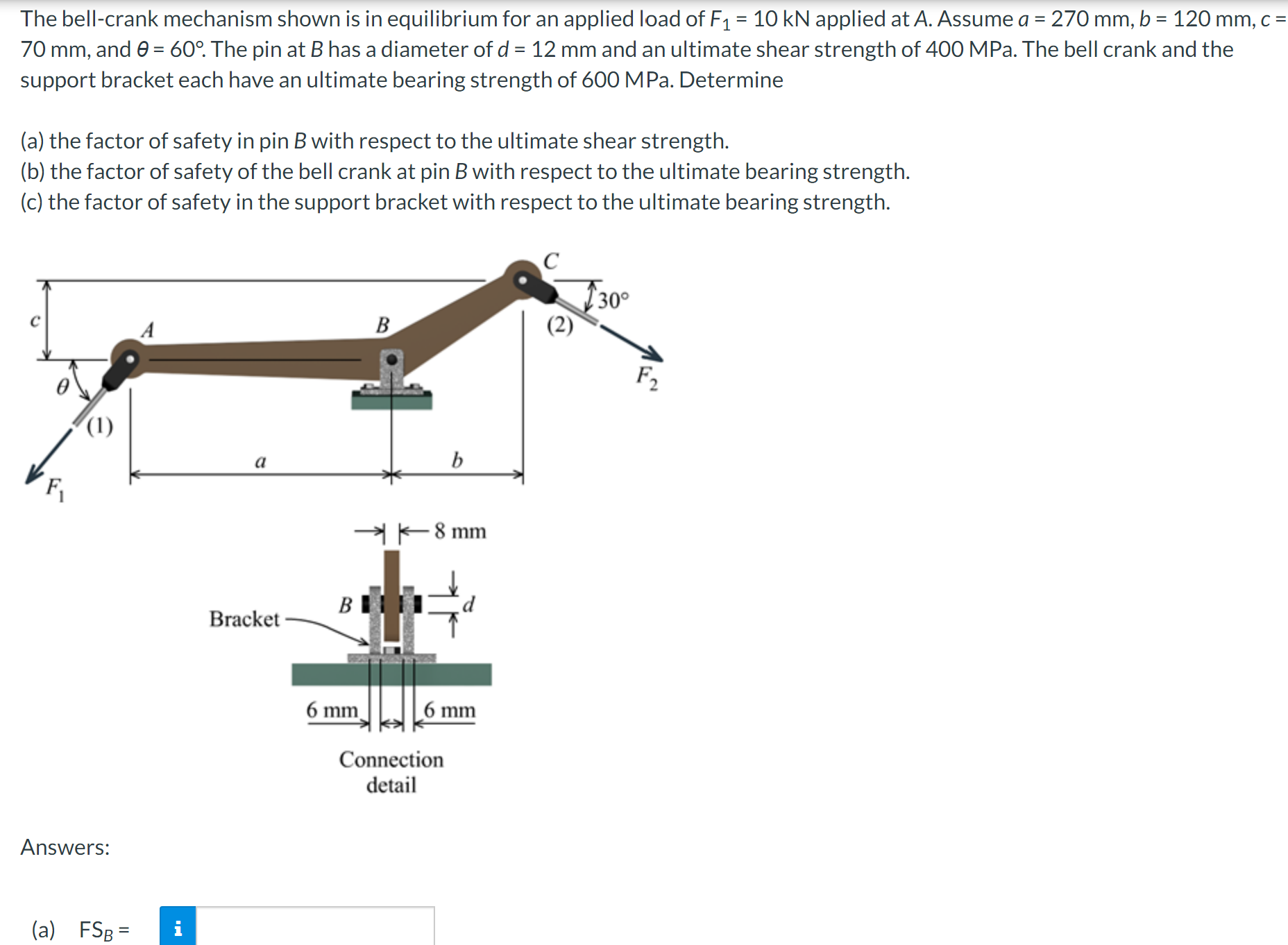 Solved The bell-crank mechanism shown is in equilibrium for | Chegg.com