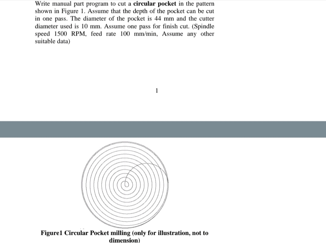 Solved Write manual part program to cut a circular pocket in | Chegg.com