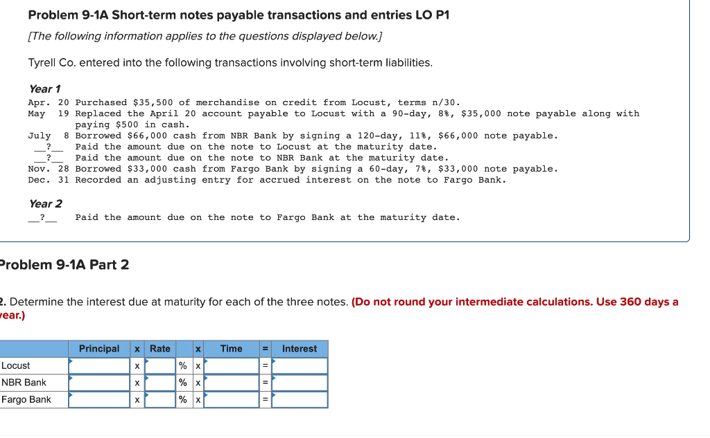 Solved Problem 9-1A Short-term notes payable transactions | Chegg.com