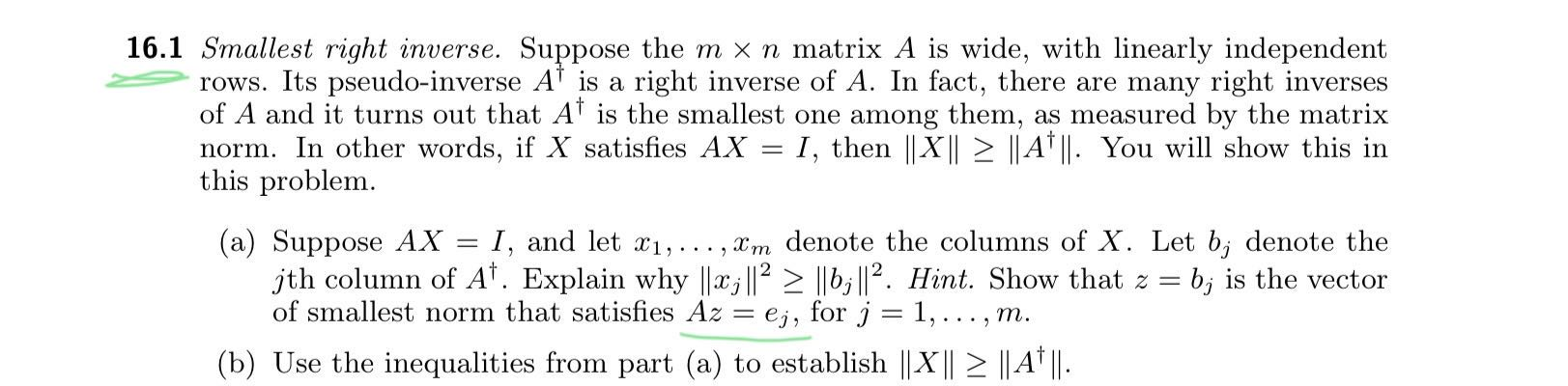 Solved 16.1 Smallest right inverse. Suppose the m x n matrix | Chegg.com
