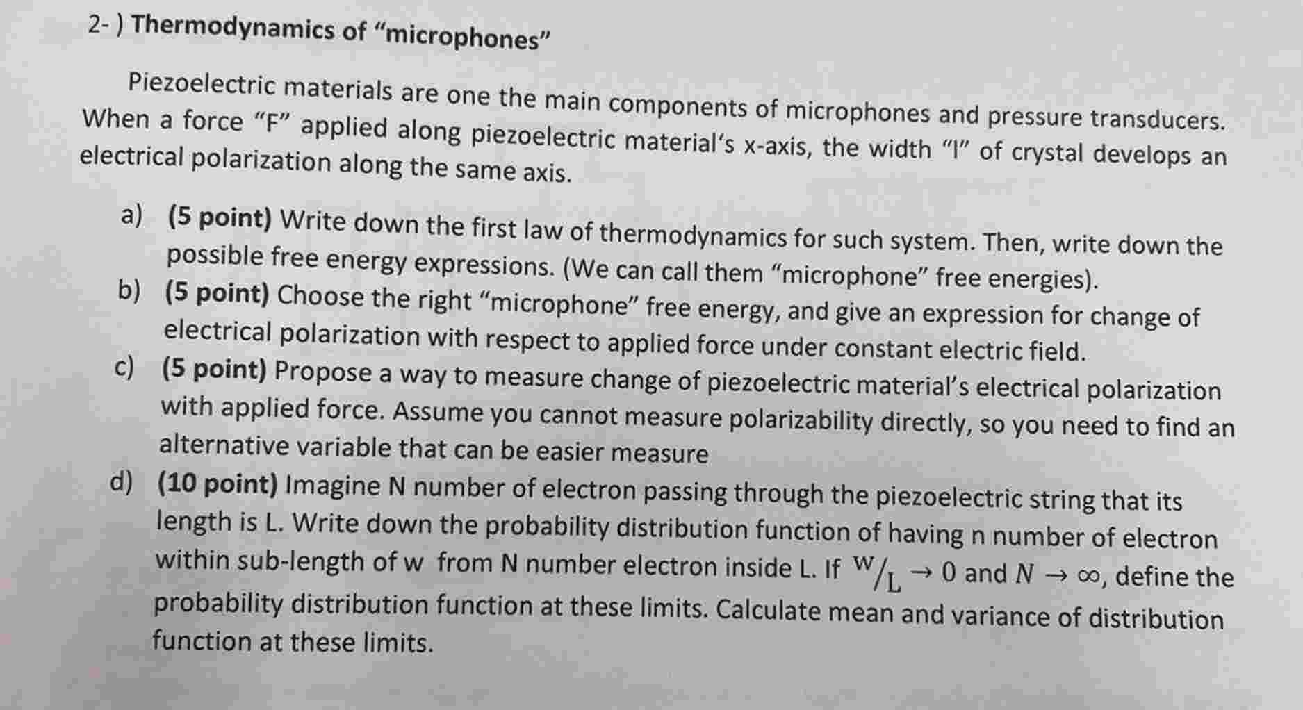 Solved by an EXPERT 2-) ﻿Thermodynamics of "microphones"Piezoelectric | Chegg.com