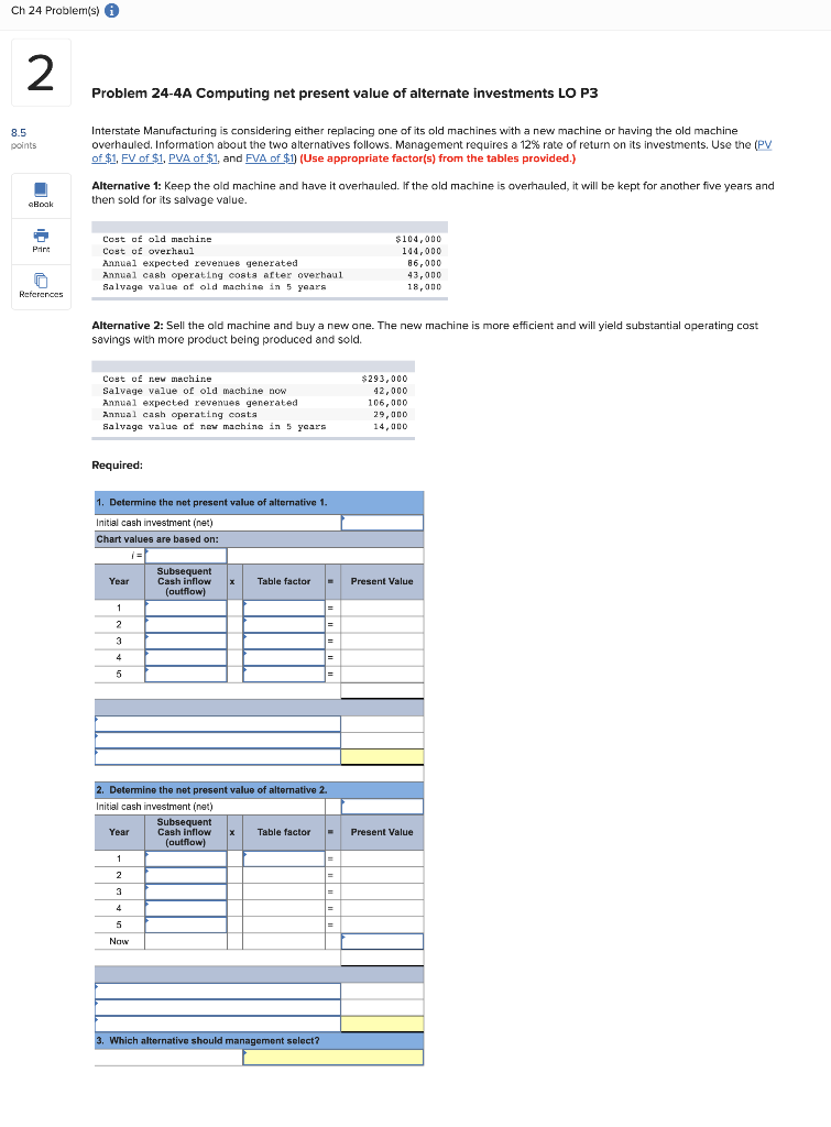 Solved Ch 24 Problem(s) Problem 24-4A Computing net present | Chegg.com