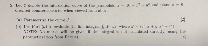 Solved 2. Let C denote the intersection curve of the | Chegg.com