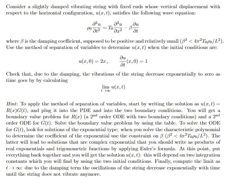 Solved Consider a slightly damped vibrating string with | Chegg.com
