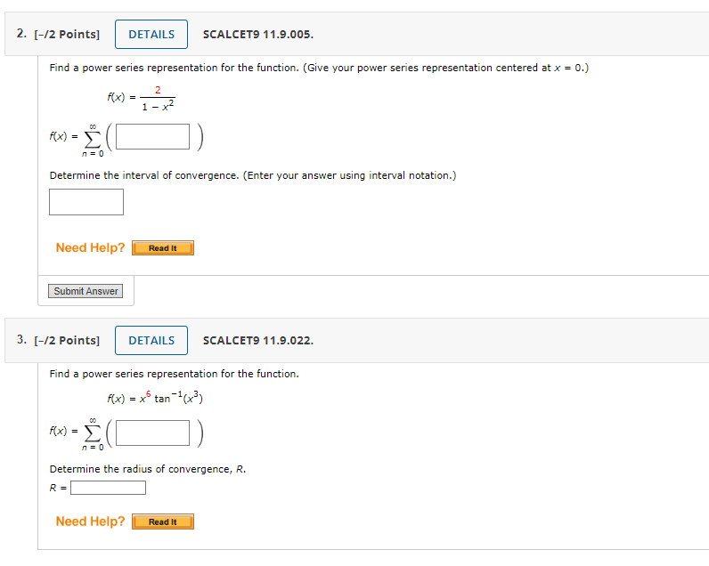 Solved /2 Points] SCALCET9 11.9.005. Find a power series | Chegg.com