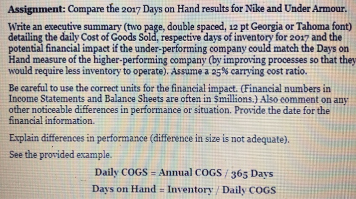 Solved PLEASE HELP! ***compare the days on hand results | Chegg.com
