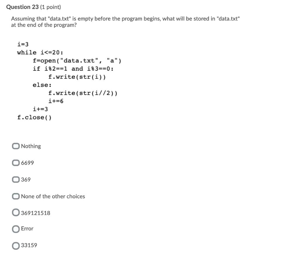 Solved Question 23 (1 point) Assuming that "data.txt" is | Chegg.com