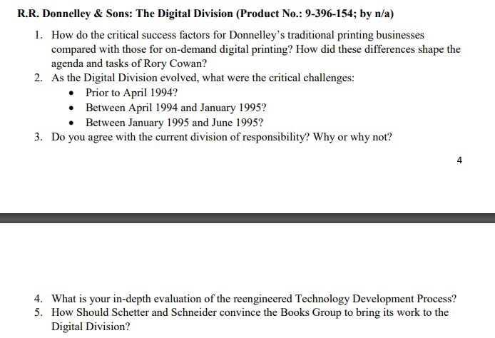 R.R. Donnelley & Sons: The Digital Division (Product | Chegg.com