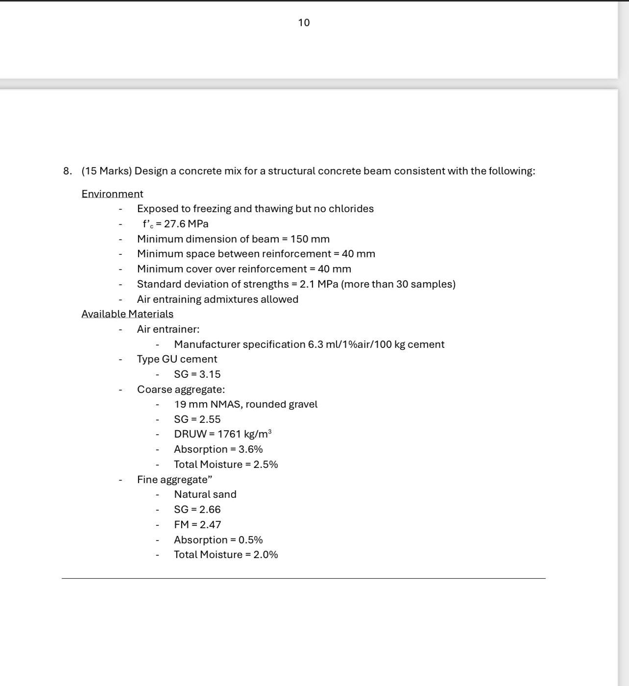 Solved (15 ﻿Marks) ﻿Design a concrete mix for a structural | Chegg.com