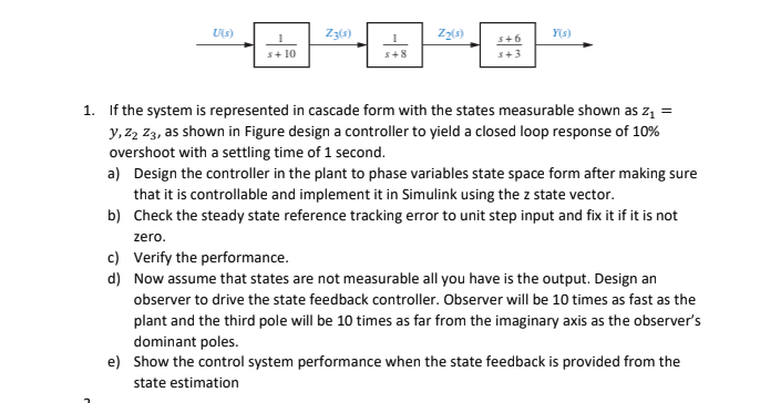 Solved 1. ﻿If the system is represented in cascade form with | Chegg.com