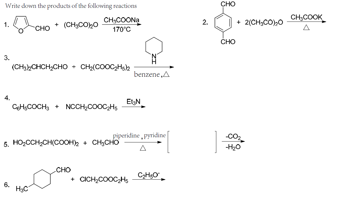 Solved Write down the products of the following reactions | Chegg.com