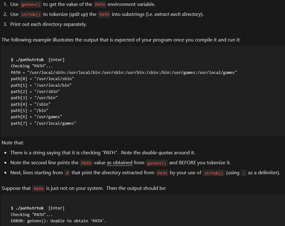 Solved 1. Use getenv() to get the value of the PATH | Chegg.com