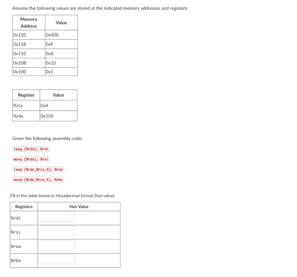 Solved Assume the following values are stored at the | Chegg.com