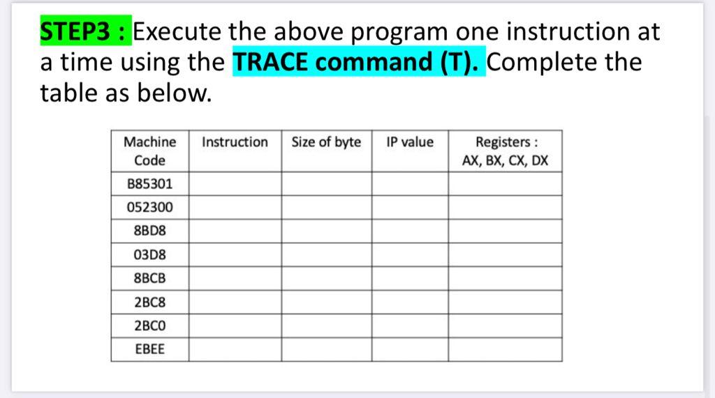 Solved STEP3 : Execute the above program one instruction | Chegg.com