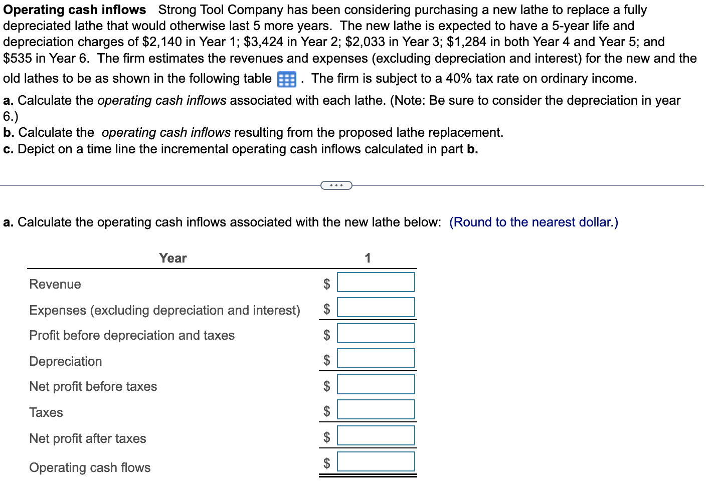 Solved Operating cash inflows Strong Tool Company has been | Chegg.com