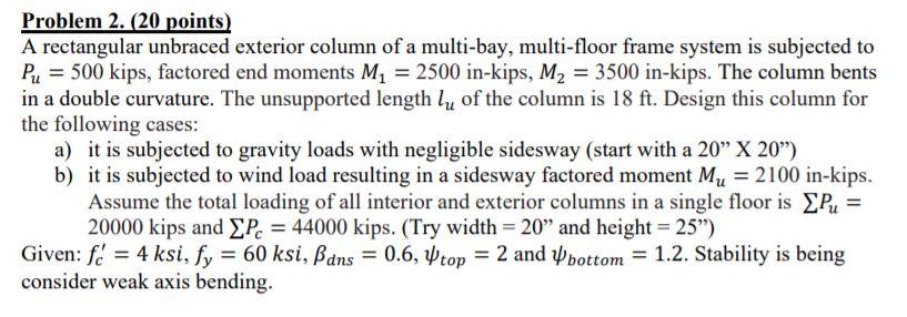 Solved Problem 2. (20 points) A rectangular unbraced | Chegg.com