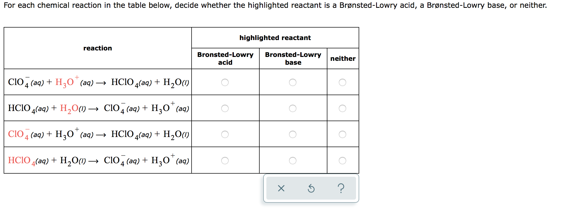 Solved For each chemical reaction in the table below, decide | Chegg.com