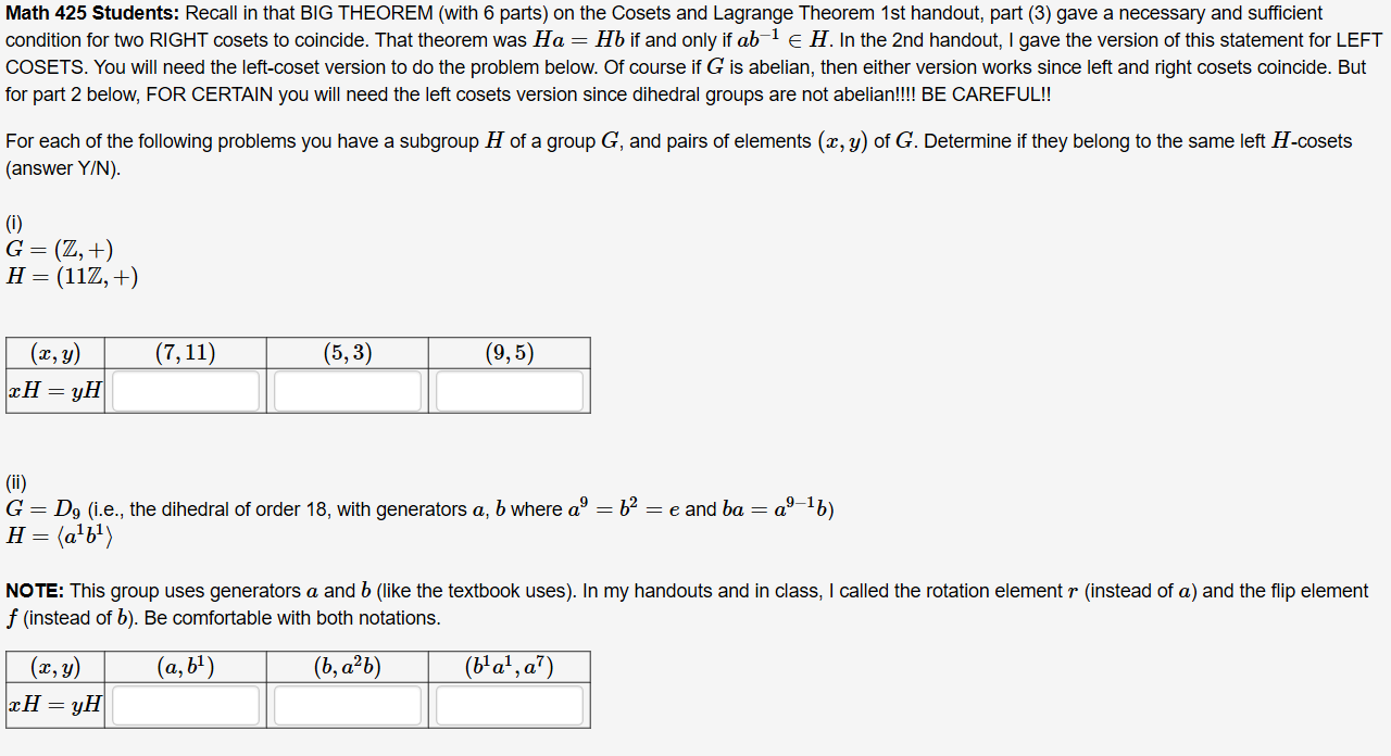 Solved Math 425 Students: Recall in that BIG THEOREM (with 6 | Chegg.com