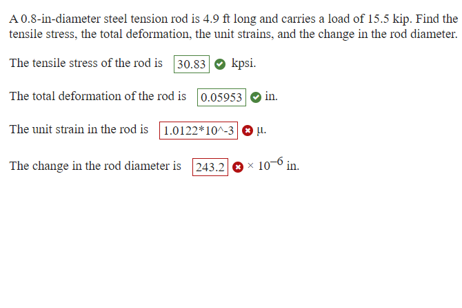 Solved A 0.8-in-diameter steel tension rod is 4.9 ft long | Chegg.com