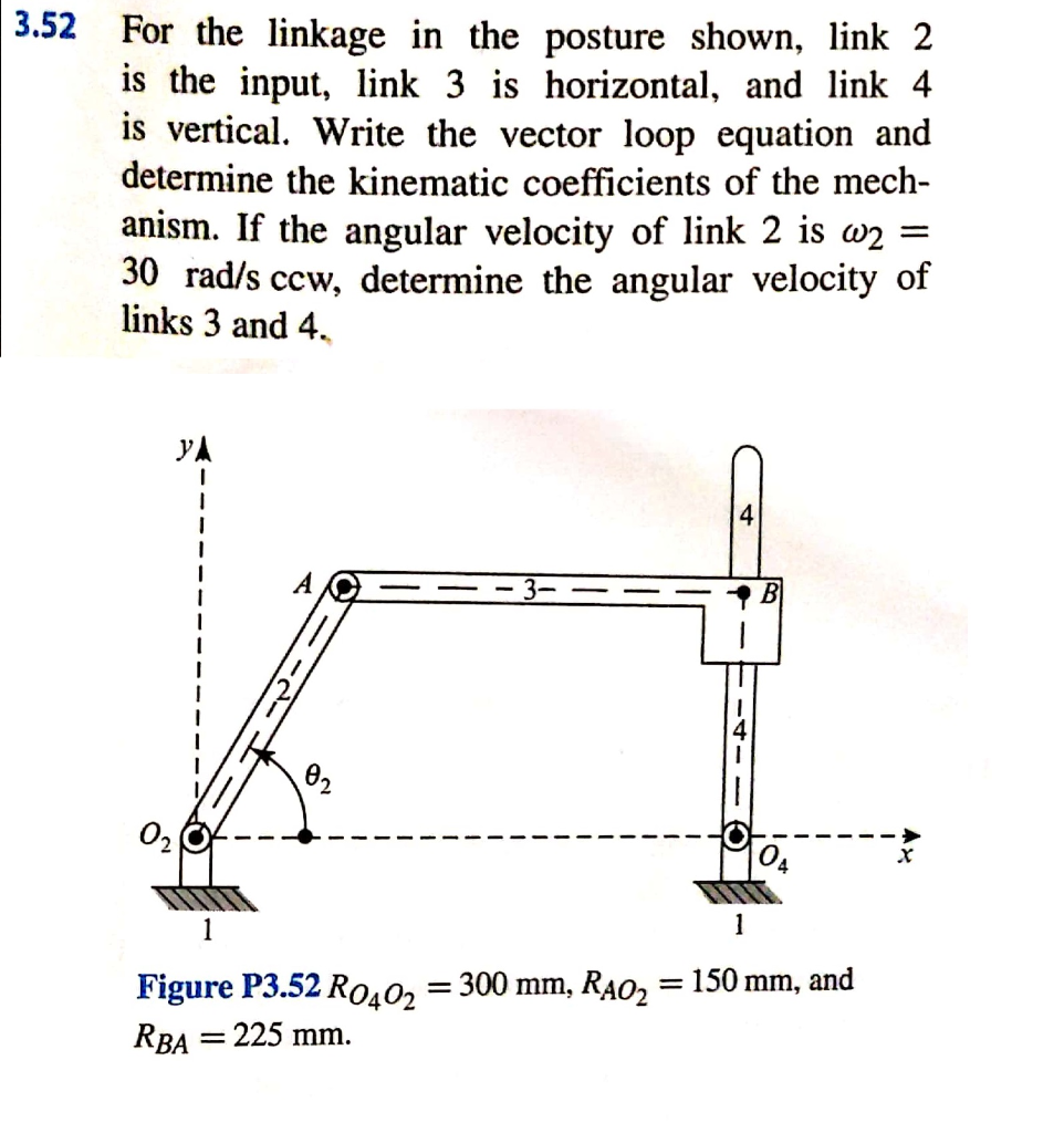 3.52 For the linkage in the posture shown, link 2 is | Chegg.com