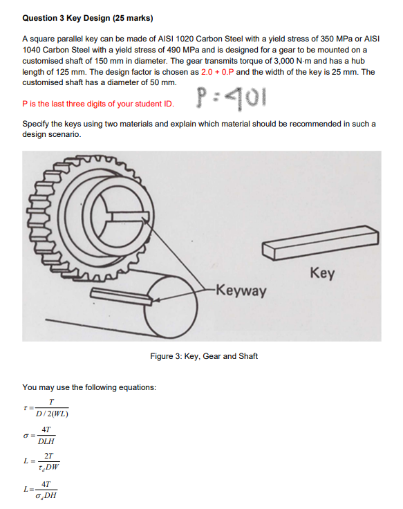Solved Question 3 Key Design (25 marks) A square parallel | Chegg.com
